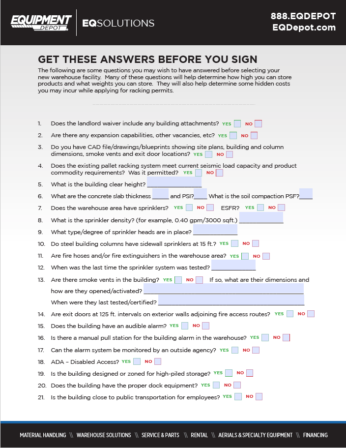 Your Warehouse Inspection Checklist | Equipment Depot